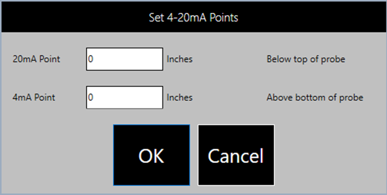 How do I set my 4mA and 20mA points in my strapping chart?